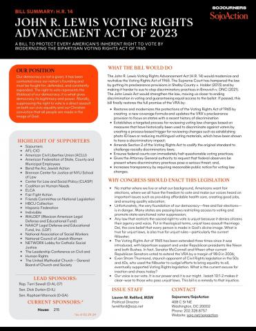 Bill Summary: John Lewis Voting Rights Advancement Act | Sojourners